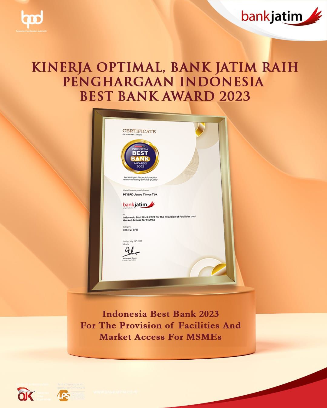 Kinerja Optimal, Bank Jatim Raih Penghargaan Indonesia Best Bank Awards 2023 - Neo-Demokrasi
